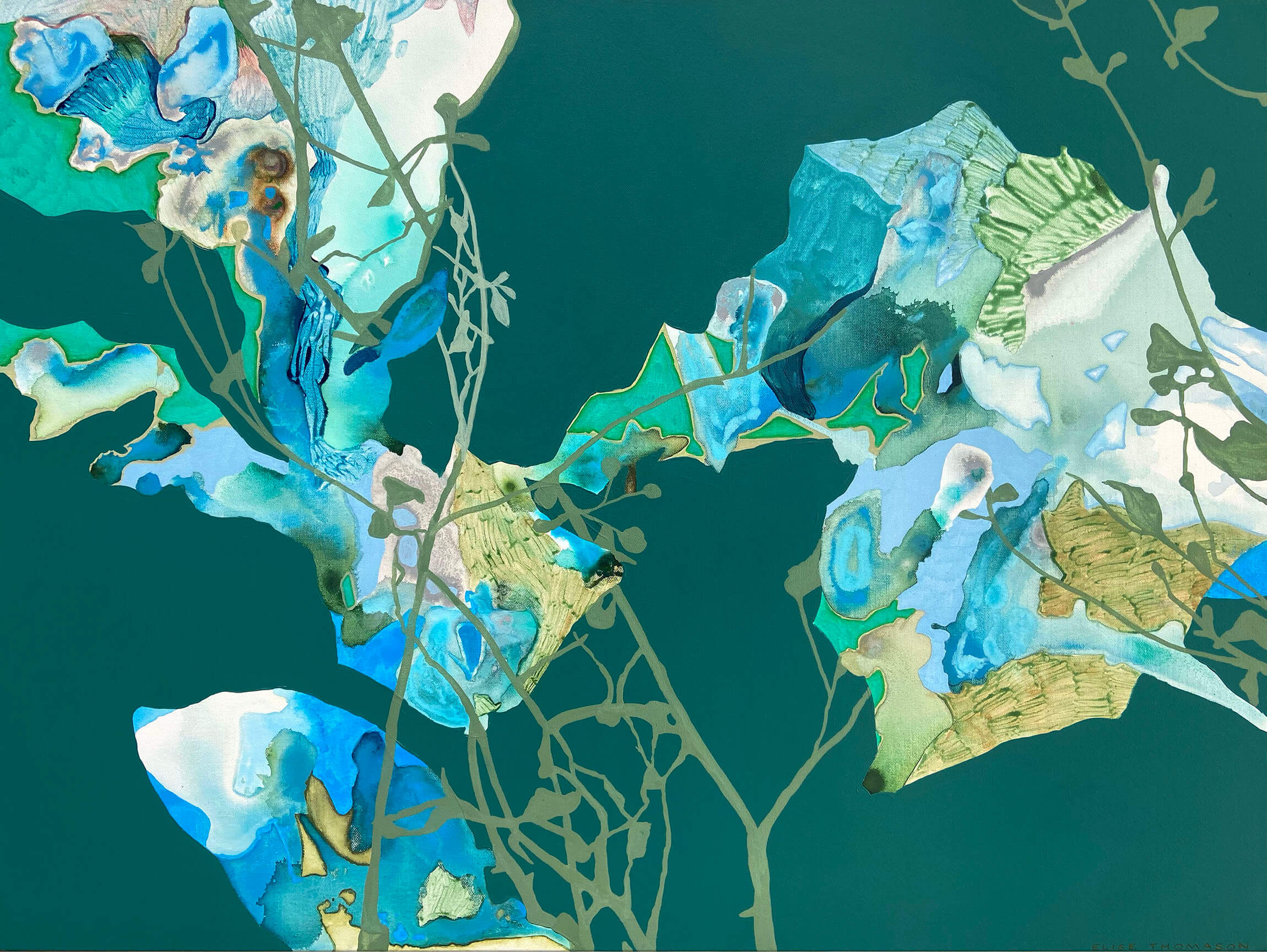 Deep Green Abstract Landscape Art – Elise Thomason, Artist